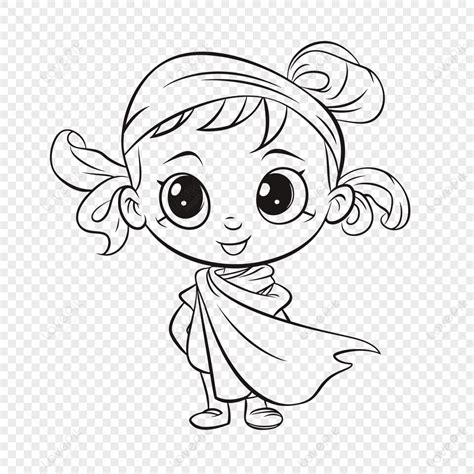 망토 색칠 페이지 개요 스케치 드로잉에 만화 어린 소녀 벡터 몸짓 두꺼운 선 Png 일러스트 무료 다운로드 Lovepik