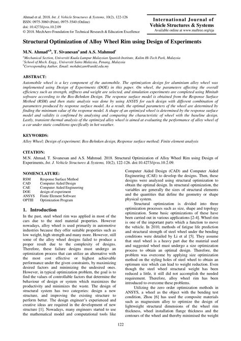 Pdf Structural Optimization Of Alloy Wheel Rim Using Design Of Experiments