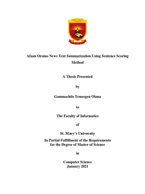 Afaan Oromo News Text Summarization Using Sentence Scoring Method Pdf
