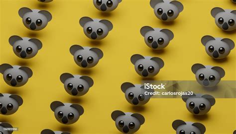 노란 배경 귀 엽 다 스타일 또는 부드러움 벽지에 귀여운 코알라 곰 패턴입니다 3d 일러스트레이션 만화에 대한 스톡 사진 및 기타 이미지 Istock