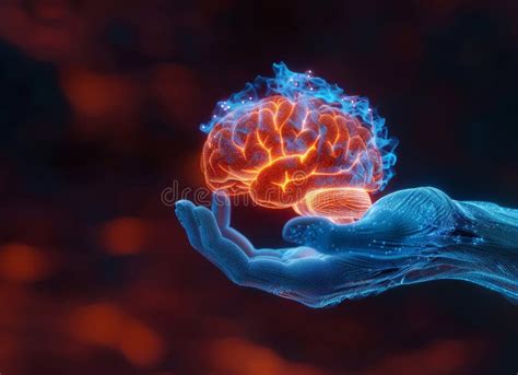 Digital Brain with Glowing Neural Networks and Lines Connecting in a Cybernetic Environment ...