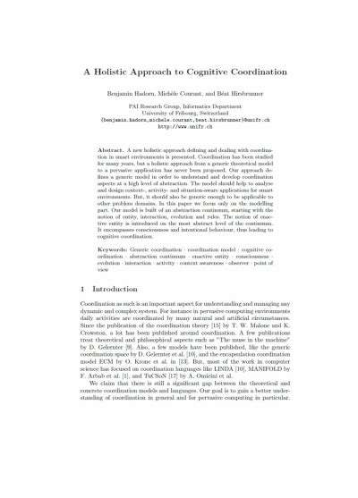 A Holistic Approach To Cognitive Coordination