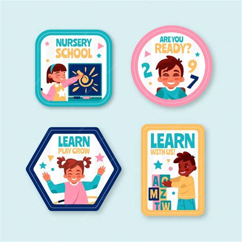 손으로 그린 보육원 레이블 템플릿 무료 벡터