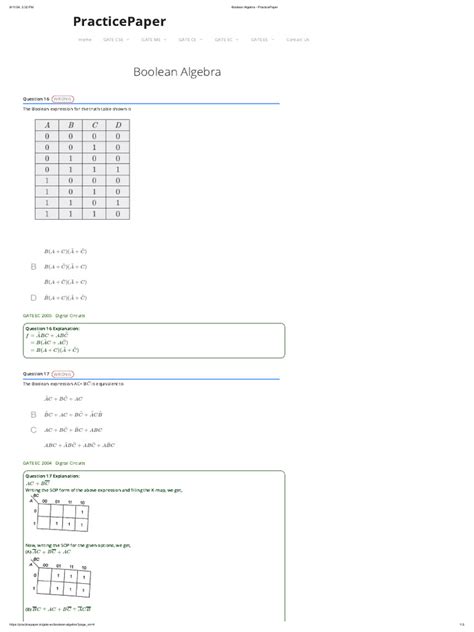 Boolean Algebra Practicepaper4 Pdf
