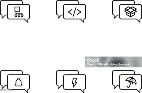 벡터 기호와 검은 색 얇은 선으로 그려진 단색 기호의 선 아이콘 컬렉션 상점 사이트 응용 프로그램에 적합합니다 알고리즘 코드 상자 종 플래시 음성 거품에 우산 Brand