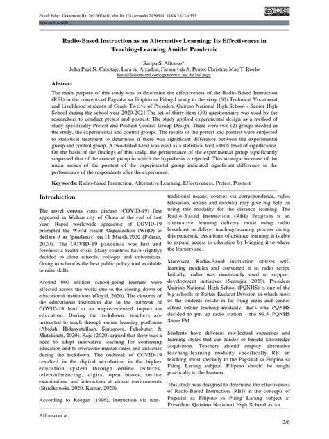 radio based instruction as an alternative learning its effectiveness