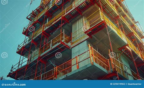 Generative Ai Construction Building Site With Framework Railing Guard Walkway On The Building