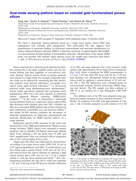 Pdf Dual Mode Sensing Platform Based On Colloidal Gold Functionalized Porous Silicon