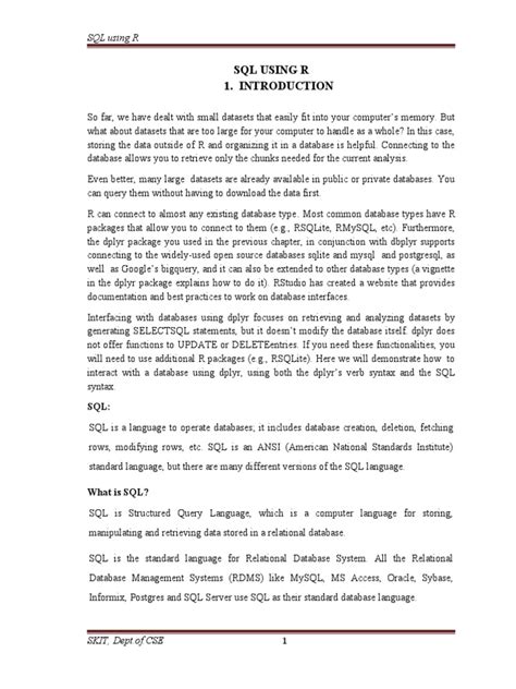 Sql Using R Pdf Relational Database Microsoft Access