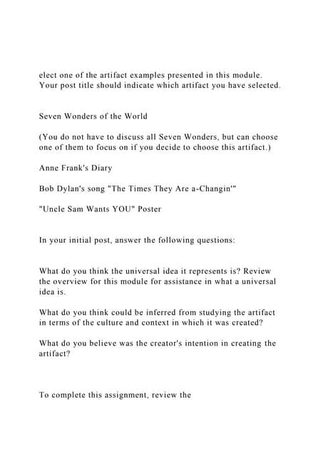 Elect One Of The Artifact Examples Presented In This Module You Docx