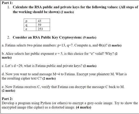 solved part 1 1 calculate the rsa public and private keys