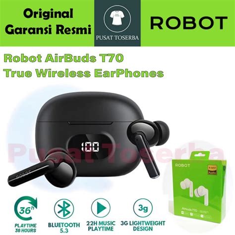 Headset Bluetooth Robot T70 Digital Display Tws Airbuds True Wireless Earphone Deep Bass