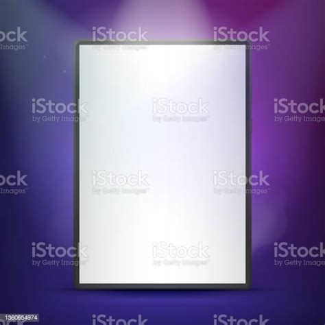 제품 프리젠 테이션또는 파란색 배경에 스포트라이트와 쇼케이스 연단에 태블릿 3d 현대 미니멀 리스트 레이아웃 벡터 그림입니다 0명에 대한 스톡 벡터 아트 및 기타 이미지