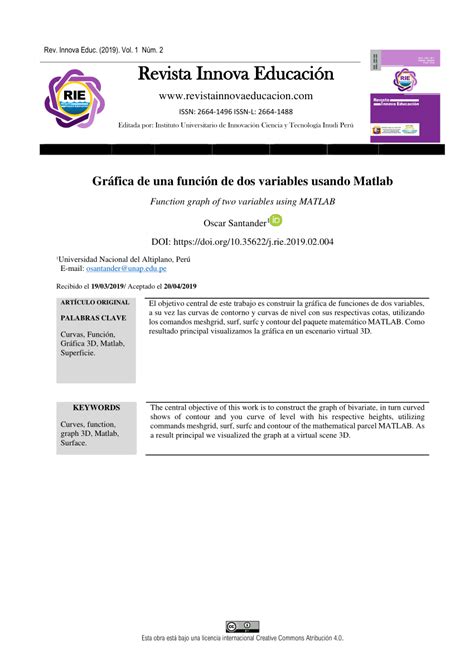 Pdf Gráfica De Una Función De Dos Variables Usando Matlab