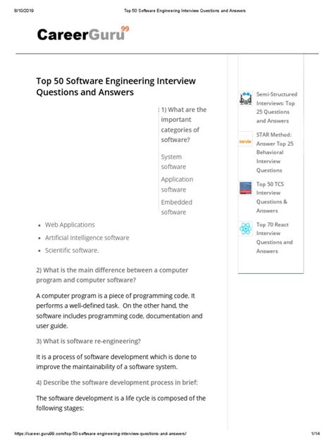 Top 50 Software Engineering Interview Questions And Answers Pdf