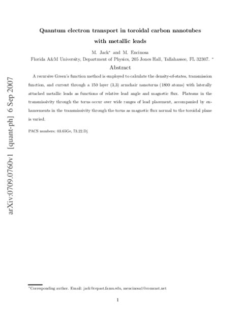 Pdf Quantum Electron Transport In Toroidal Carbon Nanotubes