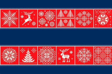 크리스마스 휴일 픽셀 패턴 순록 엘크 크리스마스 트리 눈송이 장식품 니트 스웨터 패턴 디자인 인사말 텍스트 또는 로고를위한