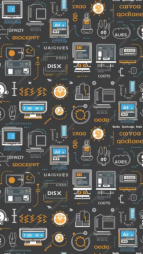 Seamless Pattern With Concept Of Computer Programming Languages Or Developing Software Cartoon