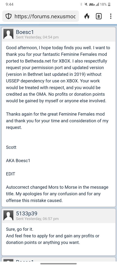Port Request Non Ussep Version Of Feminine Females R Skyrimmodsxbox