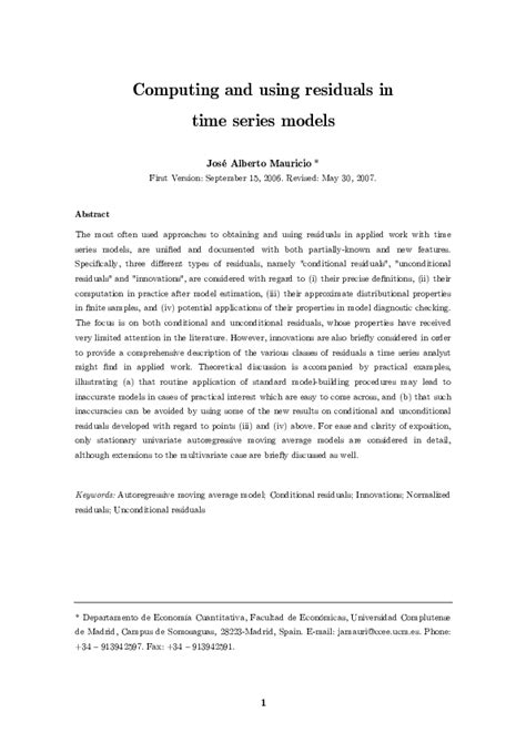 Pdf Computing And Using Residuals In Time Series Models
