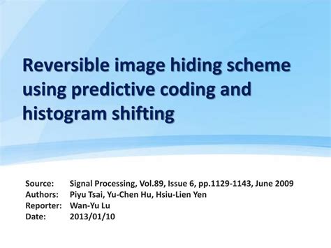 ppt reversible image hiding scheme using predictive coding and
