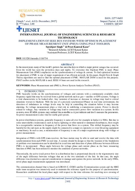 Pdf Implementation Of Ieee Bus Systems With Optimum Placement Of Phase Measurement Unit Pmus
