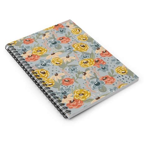 Floral Spiral Notebook Lined Paper Flower Notebook Cute Etsy