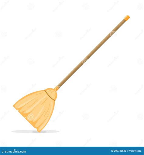 Broom Mop Sweep Cartoon Flat Icon Clean Tidy Dust Cleanup Vector