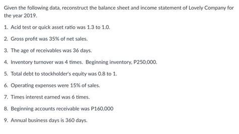 solved given the following data reconstruct the balance