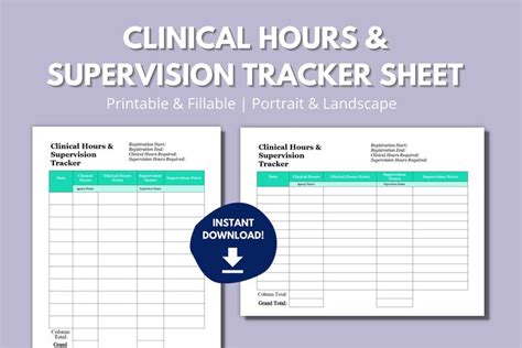Clinical Supervision And Licensing Hours Tracker Sheet Digital Download Printable Fillable Lcsw
