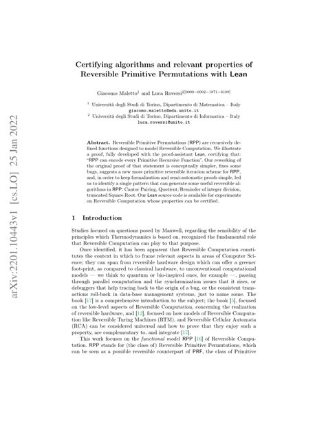 Pdf Certifying Algorithms And Relevant Properties Of Reversible Primitive Permutations With Lean