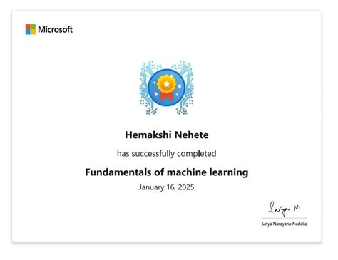 Hemakshi Nehete On Linkedin Successfully Completed Microsofts Fundamentals Of Machine Learning