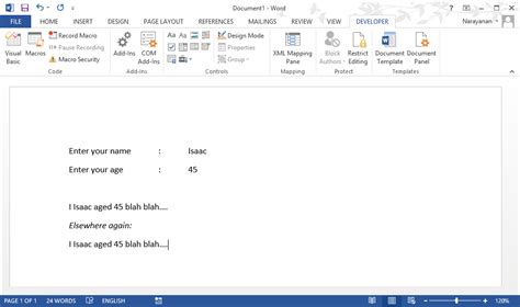 Repeating A User Input Throughout A Microsoft Word Docment
