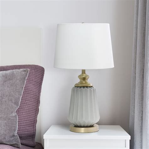 25 Gray Fluted Bedside Table Lamp With White Shade Christmas Central