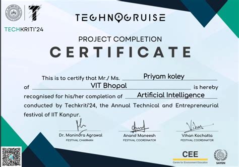 Completed Ai Program At Techkriti 24 Priyam Koley Posted On The Topic Linkedin