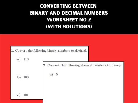 Converting Between Binary And Decimal Numbers Worksheet No 2 With