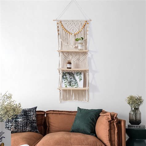 43inch Wall Hanging Plant Shelf 3 Tier Macrame Floating Shelf — Planner 5d