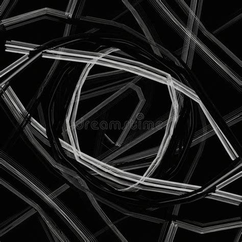 Abstract Black And White Digital Artwork Featuring Intersecting Geometric Lines And Shapes