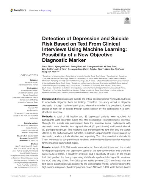Pdf Detection Of Depression And Suicide Risk Based On Text From