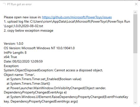 Pt Run Fot A Error · Issue 5501 · Microsoftpowertoys · Github