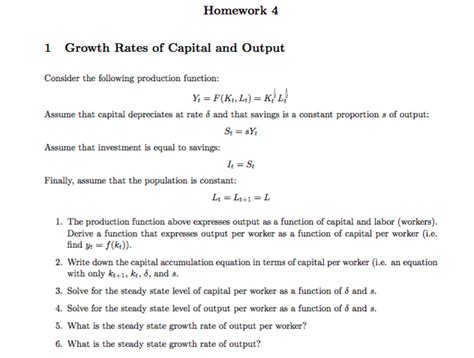 Solved Homework 4 1 Growth Rates Of Capital And Output