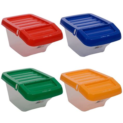 Home In Style L Plastic Hinged Lid Clear Base Storage Boxes Stackable Colored Lidded