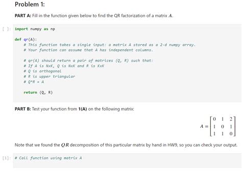 Solved Problem 1 Part A Fill In The Function Given Below