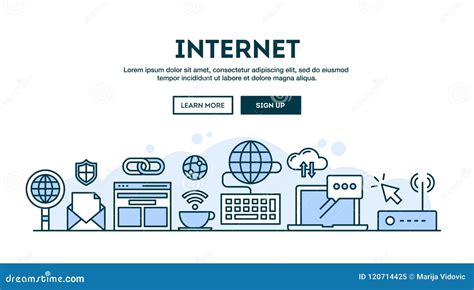 Internet Concept Header Flat Design Thin Line Style Stock Illustration Illustration Of