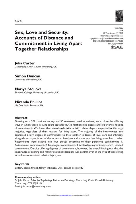 Pdf Sex Love And Security Accounts Of Distance And Commitment In