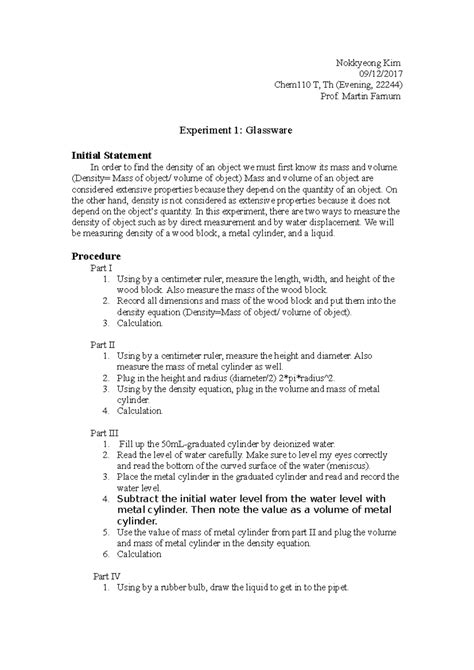 CHEM EX Lecture Notes Nokkyeong Kim Chem T Th Evening Prof Martin Farnum Studocu