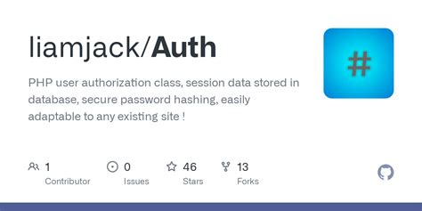 GitHub Liamjack Auth PHP User Authorization Class Session Data Stored In Database Secure