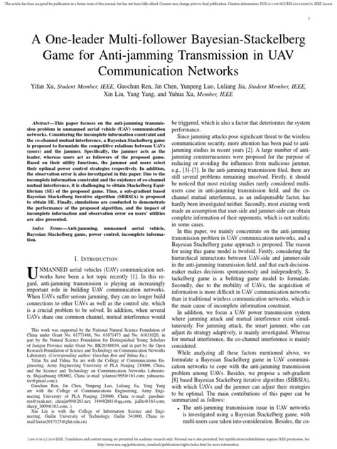 A Bayesian Stackelberg Game Approach For Anti Jamming Transmission In Uav Communication Networks