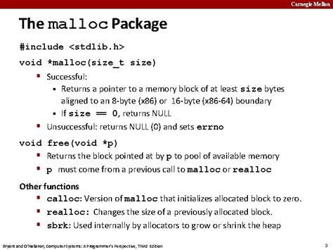 Carnegie Mellon Userlevel Dynamic Memory Allocation Malloc And