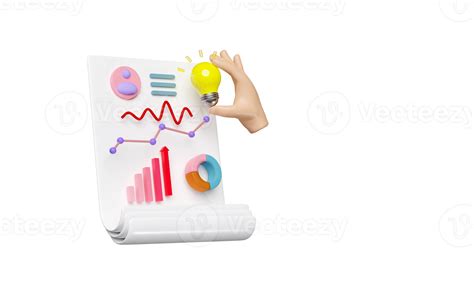3d Checklist With Light Bulb Charts Graph Analysis Business Financial Data Isolated Business